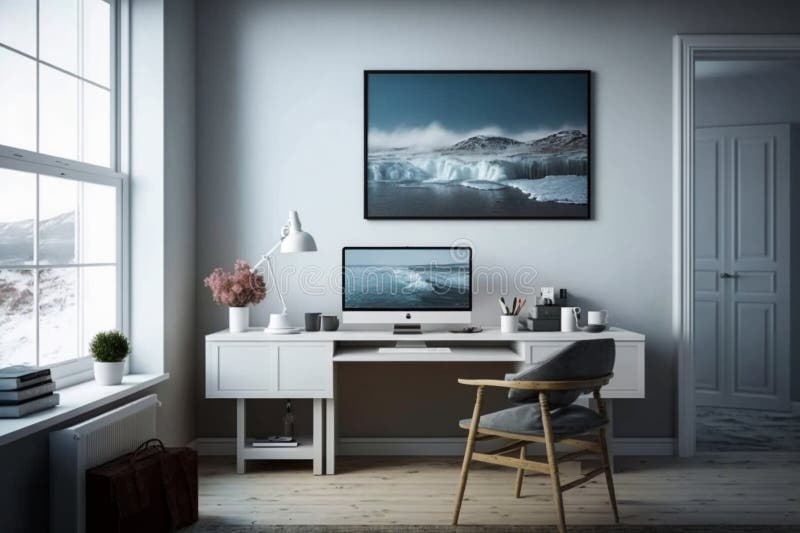 A Modern Home Office Setup with Computer on Desk with a Window ...