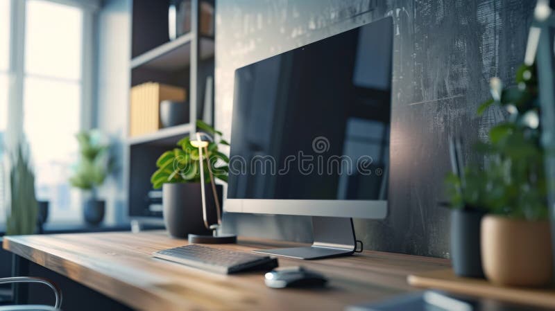 Modern Home Office Setup with Desktop Computer Stock Photo - Image of ...