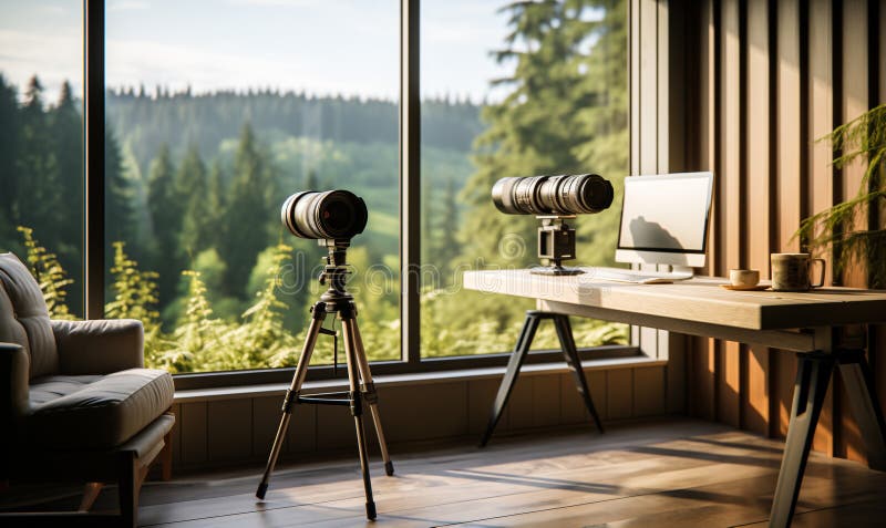 Modern Home Office Setup Embracing Remote Work with Nature View Stock ...