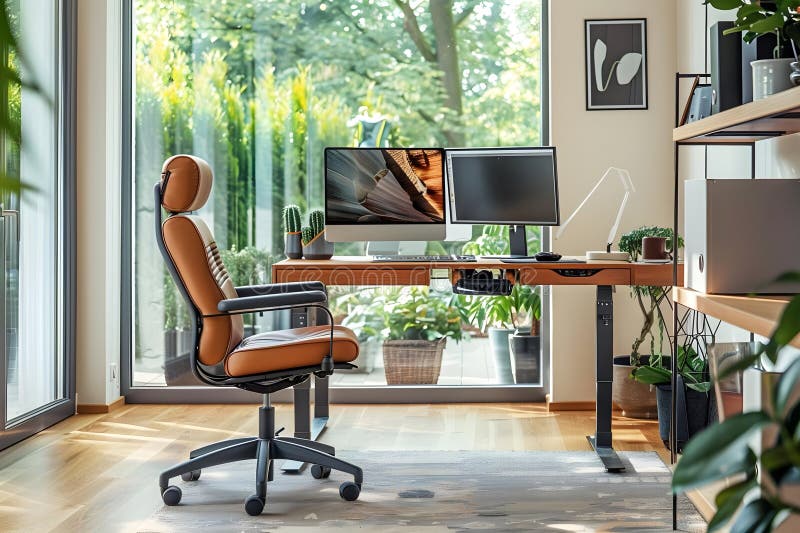 Modern Minimalist Home Office Setup Adjustable Standing Desk Stock ...