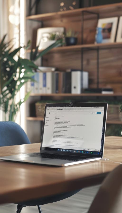 Modern Home Office Setup with Laptop Displaying Email Interface and ...
