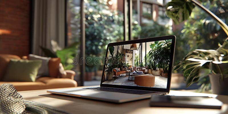 Modern Home Office Setup Laptop Plants Natural Light Background ...