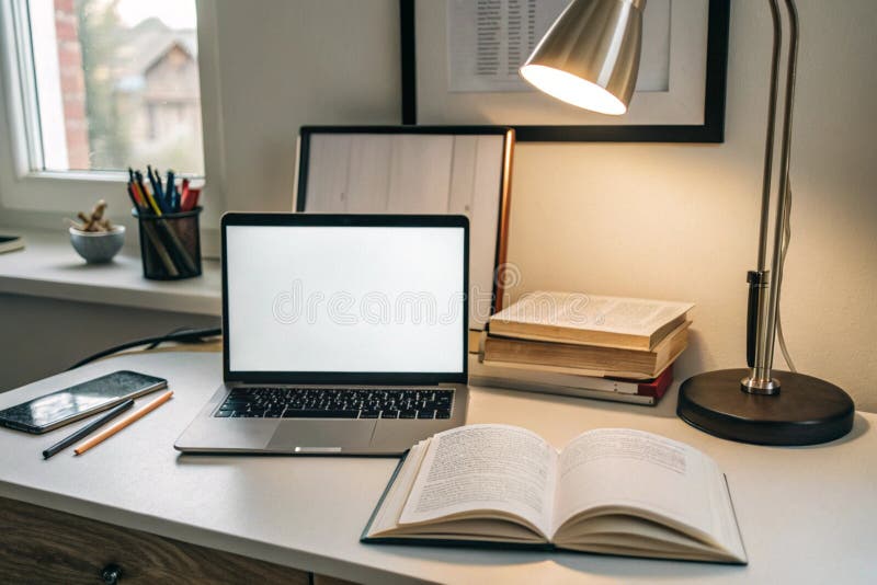 Remote Work at Home Office with Laptop Stock Illustration - Illustration of workspaceideas ...