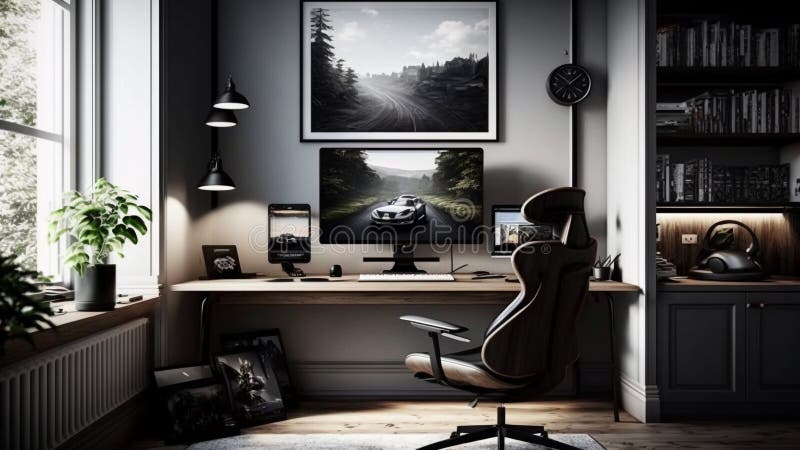 Modern Home Office Setup with Modern Computer and Houseplants ...