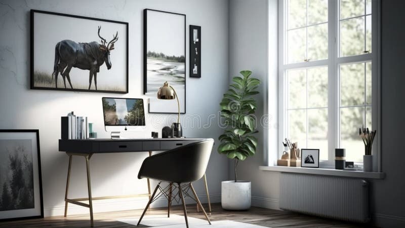 Modern Home Office Setup with Modern Computer and Houseplants ...