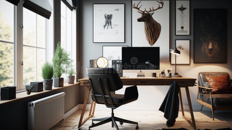 Modern Home Office Setup with Modern Computer and Houseplants ...