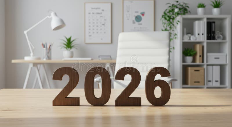 Modern Home Office with Wooden 2026 Decor and Minimalist Design Stock ...