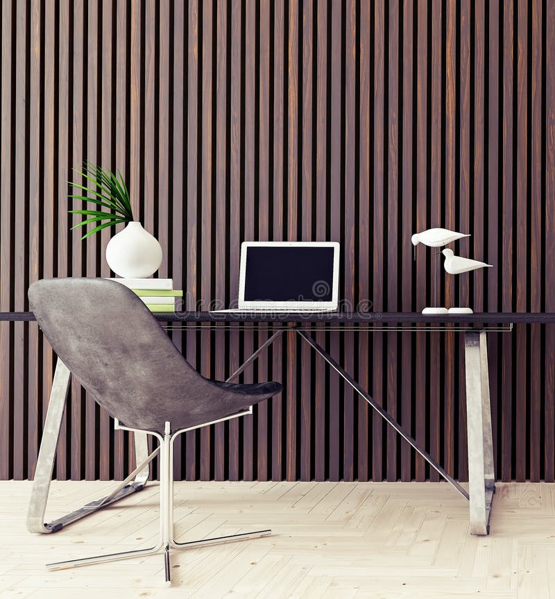 Modern Home Office Work Space 3d Render Stock Illustration ...