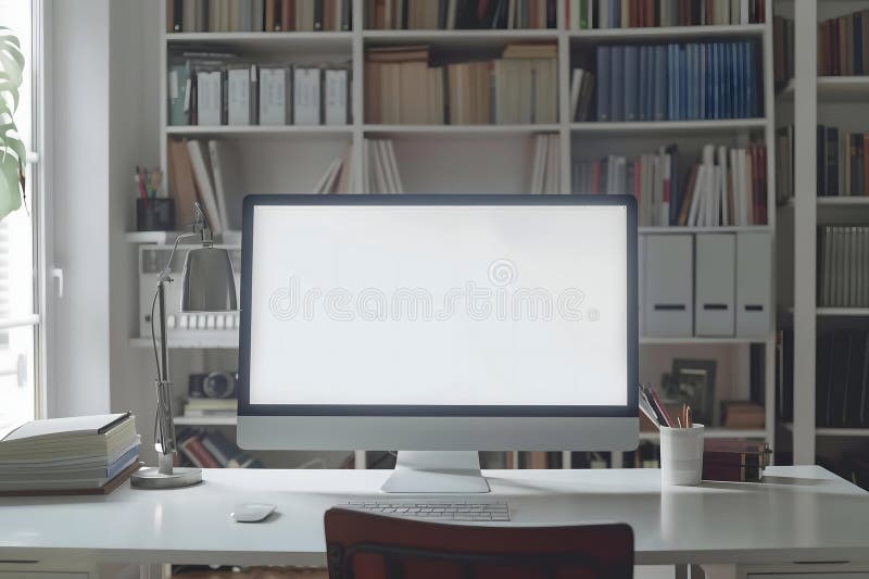 Modern Home Office Workspace with Blank Computer Screen Stock ...