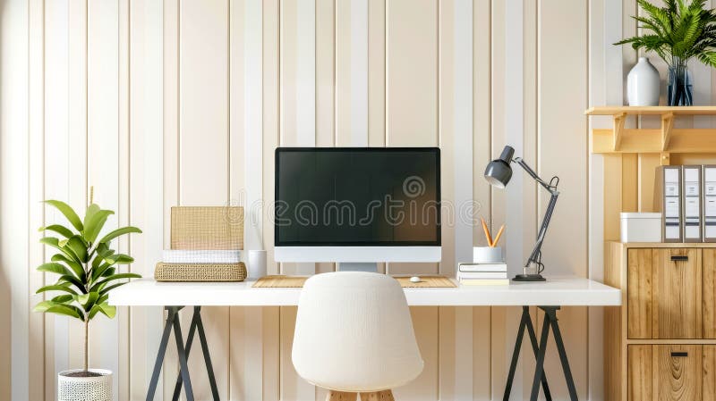 Modern Home Office Workspace with Computer Setup Stock Photo - Image of ...