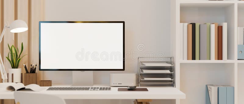 Modern Home Office Workspace Interior Design with Pc Computer Mockup ...