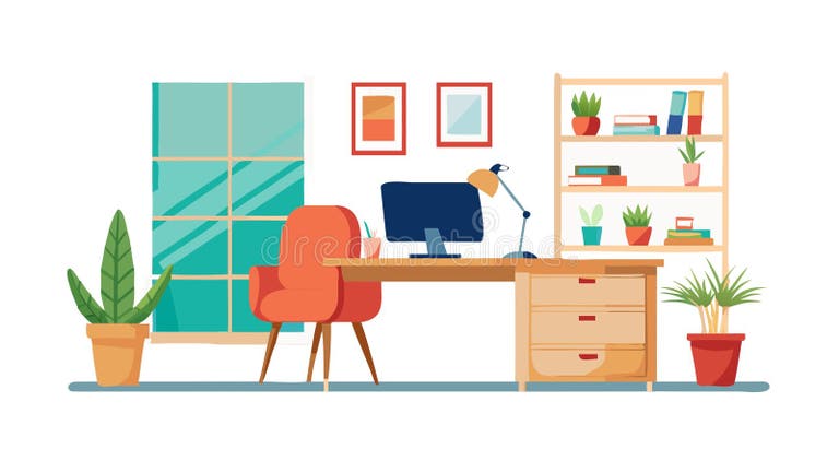 Modern Home Office Workspace, Productive Remote Work Setup, Vector ...