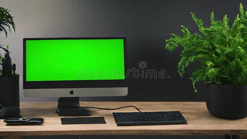 Modern Home Office Workstation with Green Screen Computer Stock Video ...
