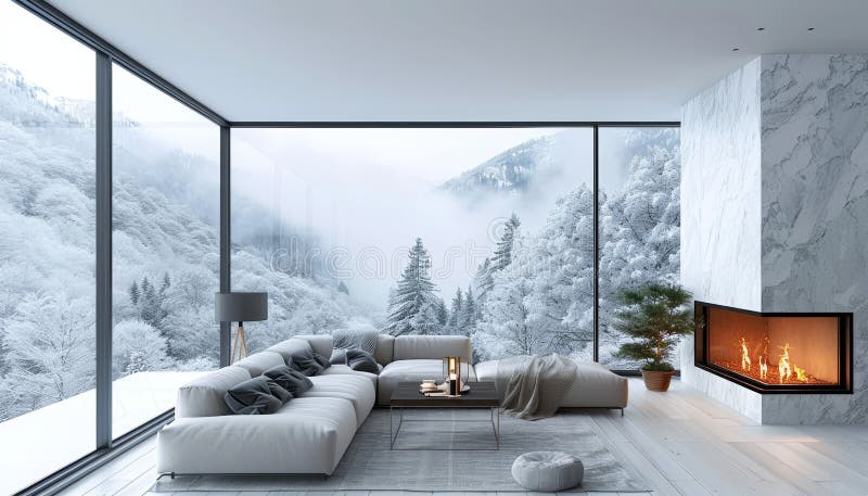 Modern Home with Panoramic Snowy Mountain View, Fireplace, and Elegant ...