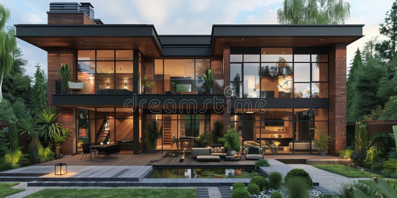 Modern Home with a Pool. Created by Generative Artificial Intelligence ...