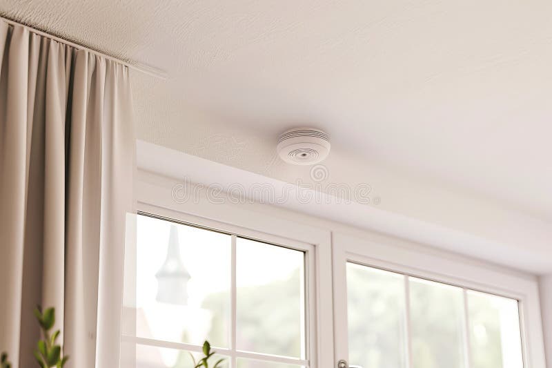 Modern Home Safety with Ceiling Smoke Detector Above Large Windows and ...