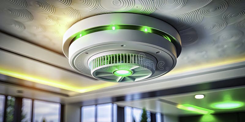Modern Home Safety Drone Shot of a CeilingMounted Smoke Detector with a ...