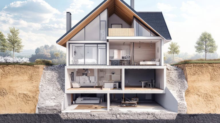 Modern Home Section, Showcasing Interior Design and Structural Elements ...