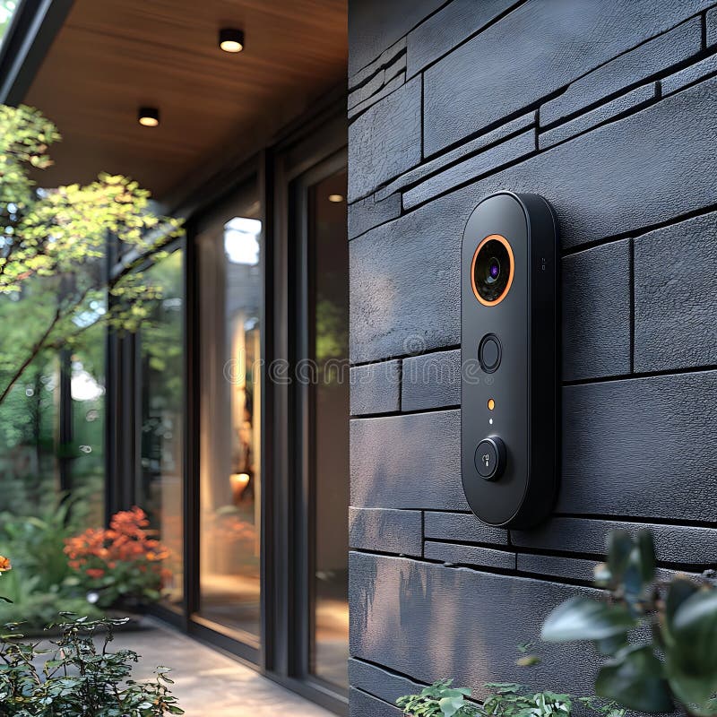 Modern Home Security Camera on Brick Wall - 3D Illustration Stock ...