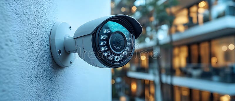 Modern Home Security System with a Camera Mounted on a White Wall ...