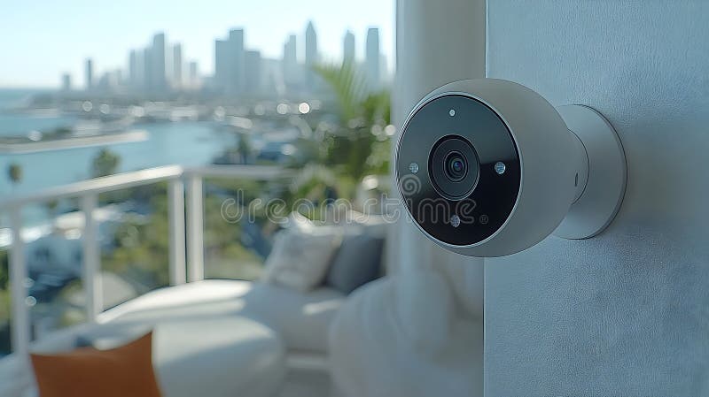 Modern Home Security System with a Camera Mounted on a White Wall ...