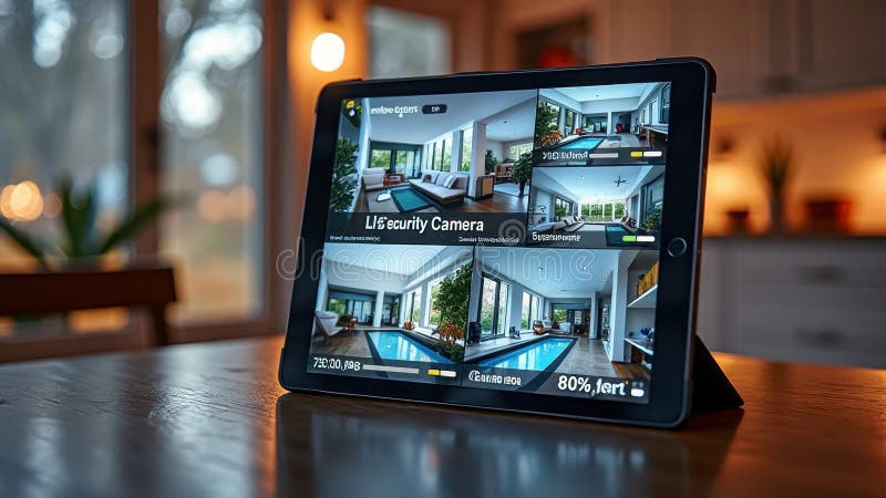 Modern Home Security System Displayed on Tablet in Cozy Living Room ...