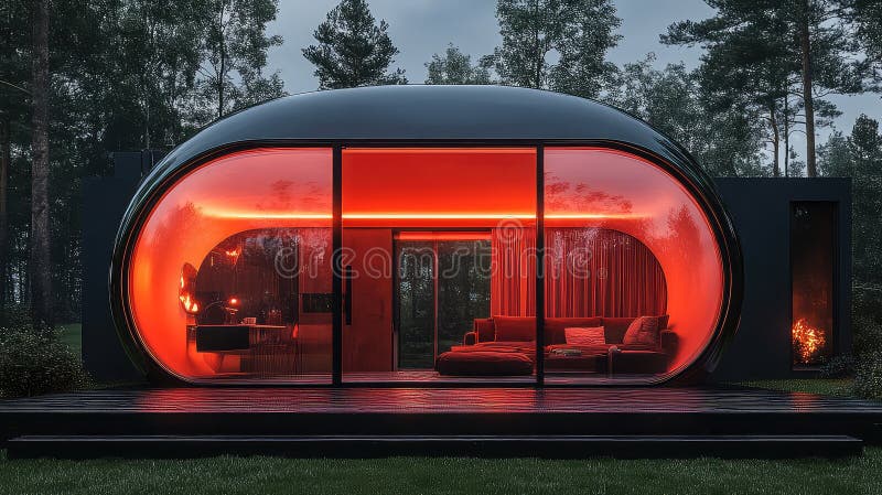 Modern Home Security System with Red Protective Dome Shielding House ...