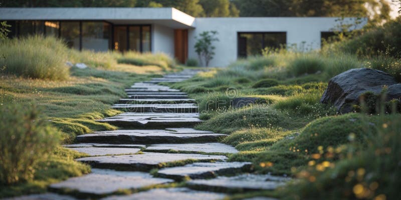Modern Home with Stone Path Leading To it. Stock Photo - Image of ...