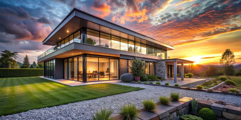 Modern Home Sunset Landscape, Architecture, Landscape Design, Exterior ...