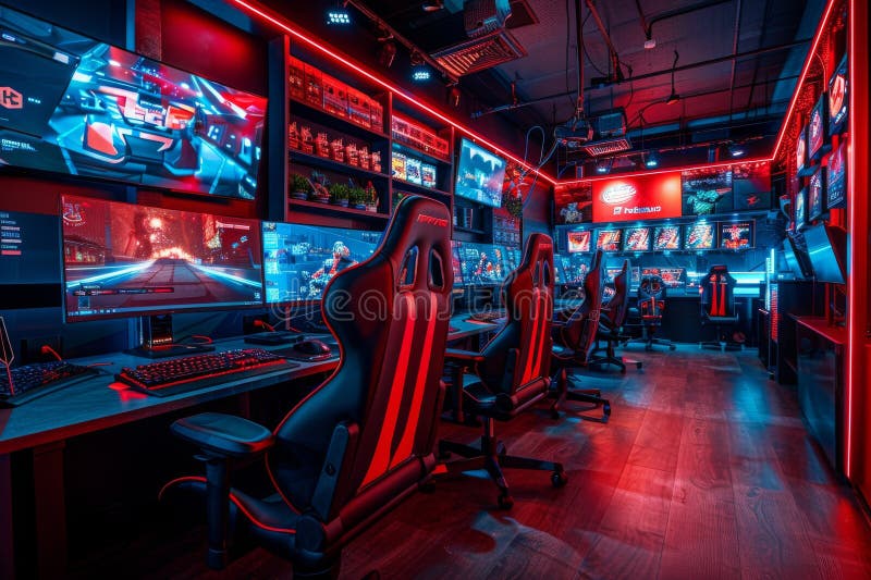 Modern Home Theater Room with Gaming Setup and RGB Lighting Stock ...