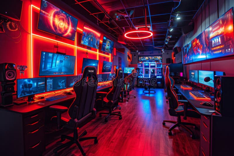 Modern Home Theater Room with Gaming Setup and RGB Lighting Stock ...