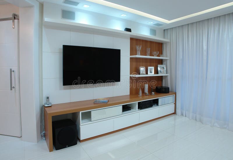 Modern Home Theater Room Interior with Flat Screen TV Stock Photo ...