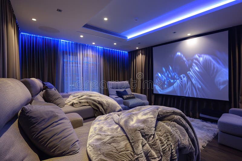 Modern Home Theater Room stock illustration. Illustration of projection ...