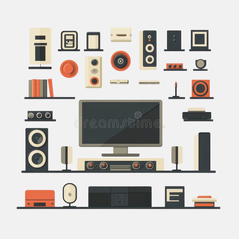 Modern Home Theater System Elements on White Background Stock Image ...