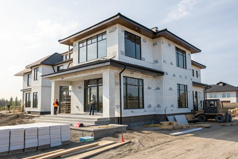 Modern House Construction with Insulation Stock Illustration ...