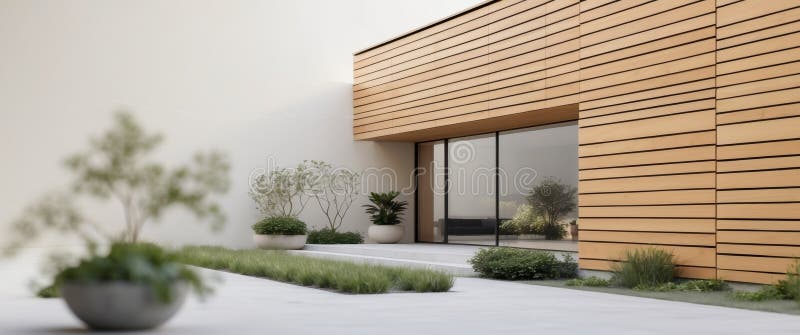 Modern Home with Wood Siding Large Windows and Simple Landscaping ...