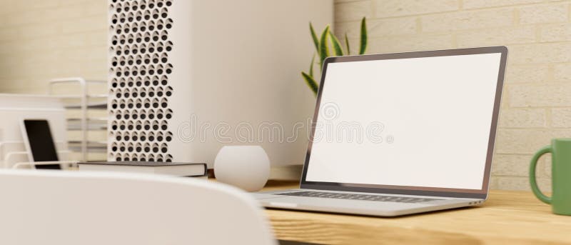 Modern Home Working Space with Laptop Computer Blank Screen Mockup ...