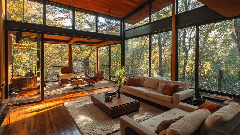 Modern Homes with Panoramic Windows. Stock Photo - Image of summer, indoor: 381047058