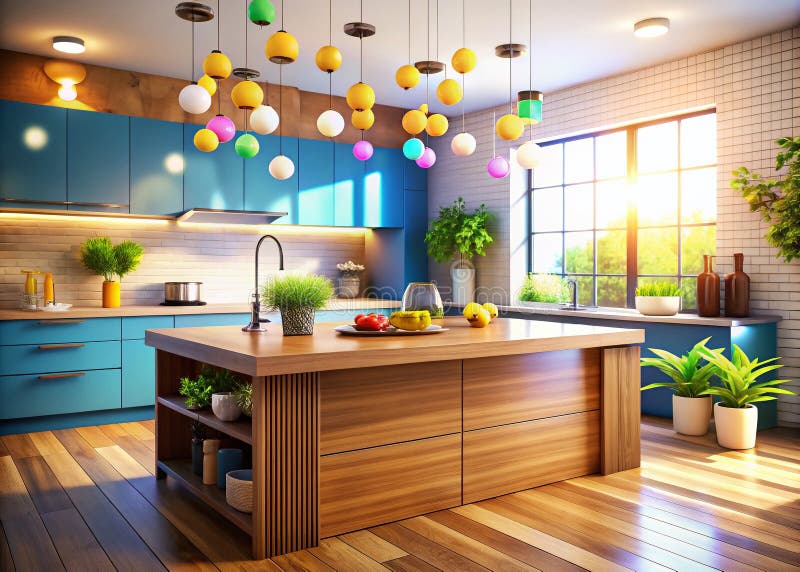 Modern Horizontal Kitchen Island with Bokeh a Stunning Design Element ...