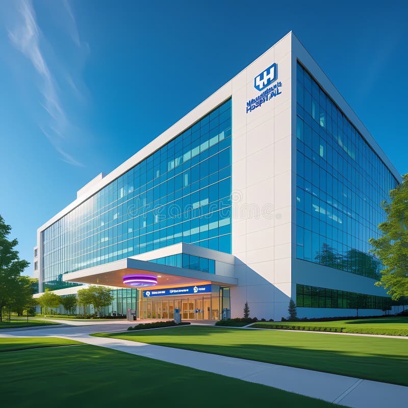 Modern Hospital Building with a Sleek, Glass Facade and White Exterior ...