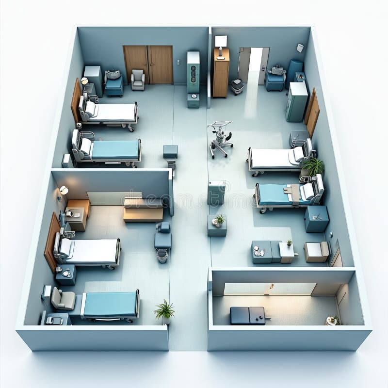Modern Hospital Floor Plan Features Efficient Layout with Multiple ...