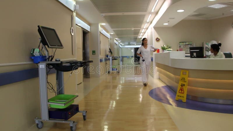 Modern Hospital Corridor with Clean, Bright Design, Featuring Automatic ...