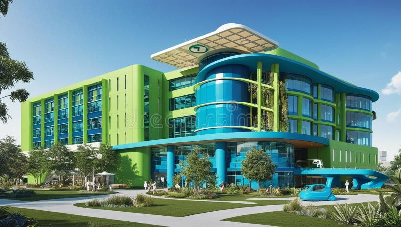 Modern Hospital with Innovative Design Stock Illustration ...