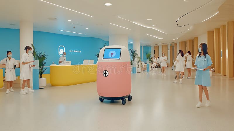 Modern Hospital Interior Featuring Nurses and Automated Medical ...