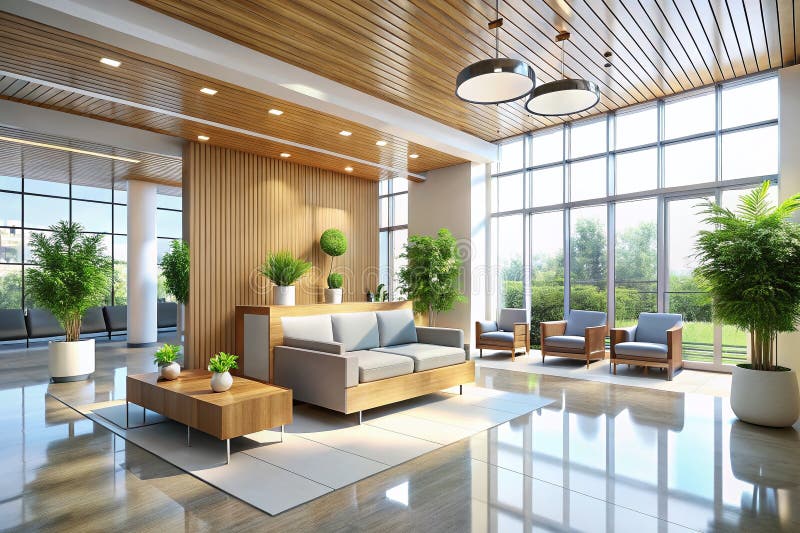 Modern Hospital Reception Area a 3D Rendered Interior Design Concept ...