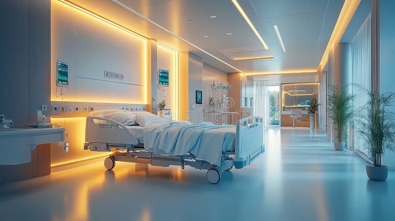 Modern Hospital Room with Soft Lighting and a Patient Bed Ready for ...
