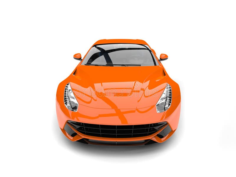 Modern Hot Orange Fast Concept Car - Front View Closeup Shot Stock ...