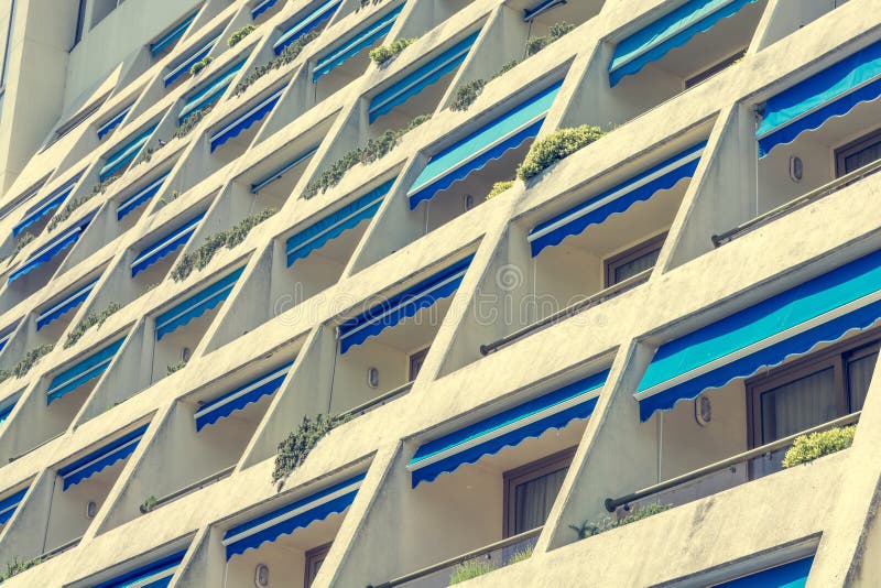 Modern Hotel Apartment Facade with Many Balconies. Stock Image - Image ...
