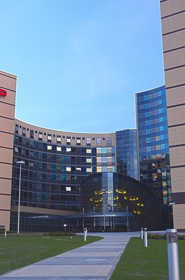 Modern Hotel Building Exterior Stock Image - Image of blue, vertical ...