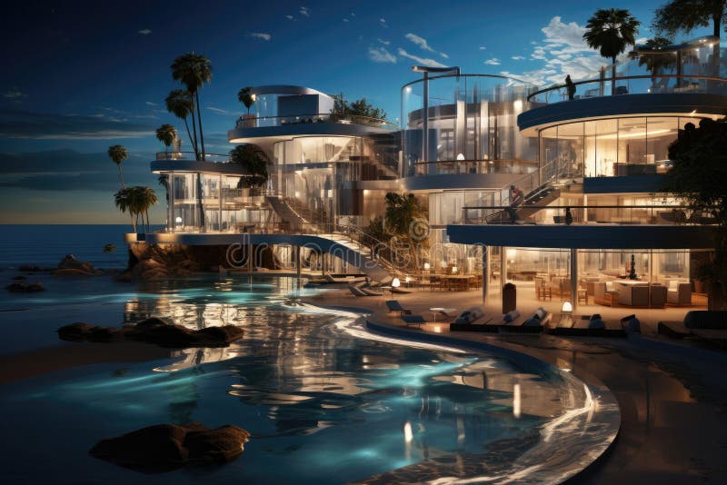 Modern Hotel Building on the Seashore or Ocean for Summer Holidays and ...